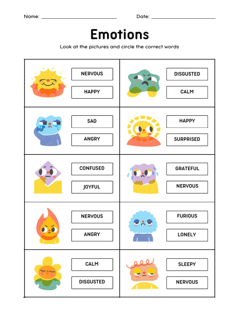 Emotions Word Circle Activity | PDF