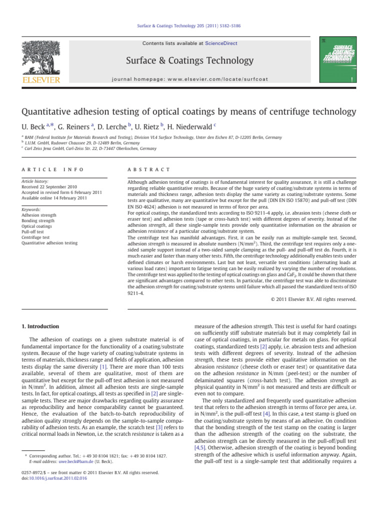 Centrifuge Testing for Optical Coatings | PDF | Adhesive | Adhesion
