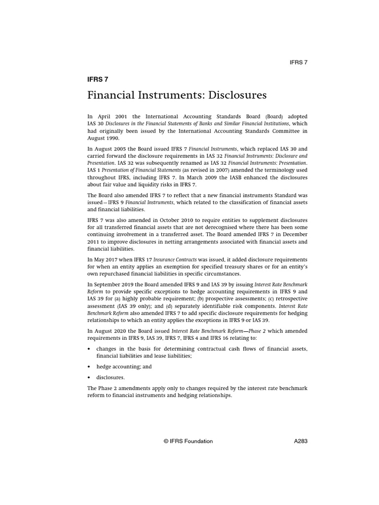 Ifrs 7 Financial Instruments Disclosures | PDF | Fair Value | International Financial Reporting ...