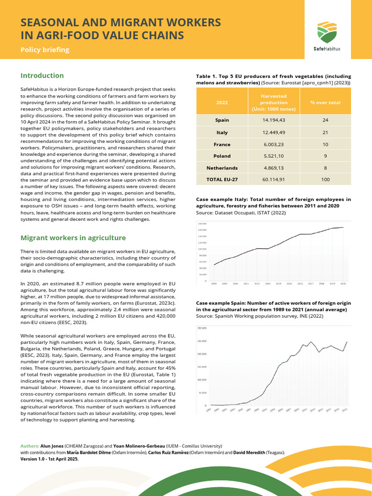 SafeHabitus Policy Brief Migrant Workers | PDF | Occupational Safety And Health | International ...