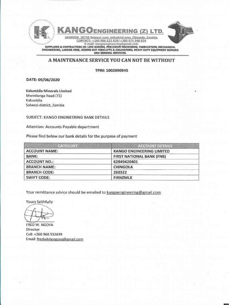 Bank Details FNB | PDF