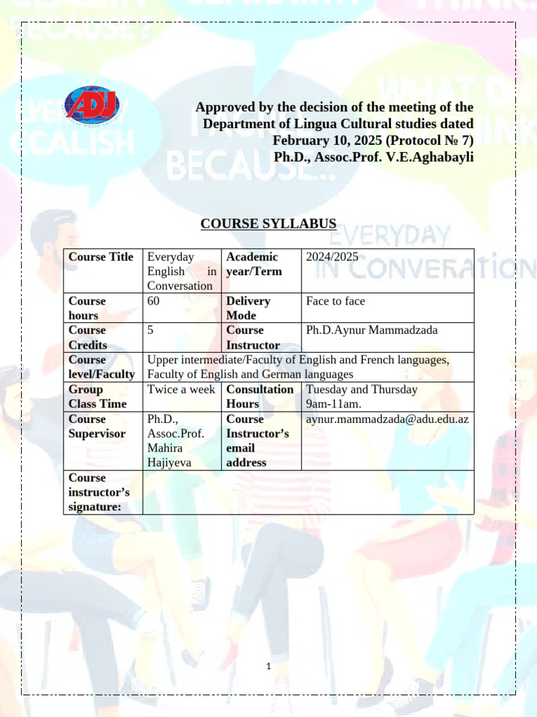 Everyday English in Conversation. Syllabus. M. Hajiyeva | PDF ...