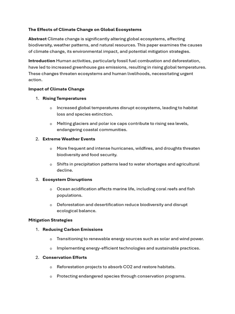 The Effects of Climate Change On Global Ecosystems | PDF