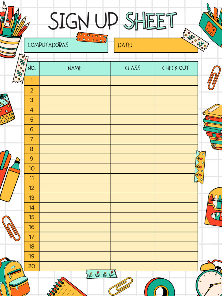Blue Yellow Colorful Doodle School Sign Up Sheet Planner (1) | PDF