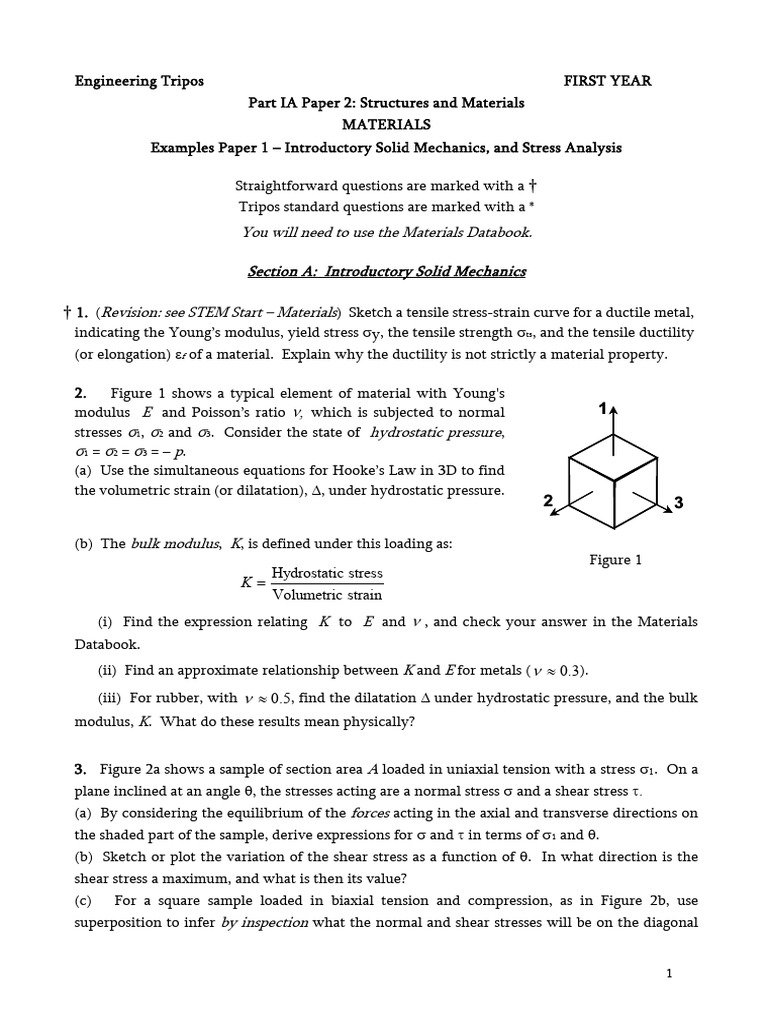 Examples Paper 1 - Solid Mechanics Stress Analysis 24-25 | PDF ...