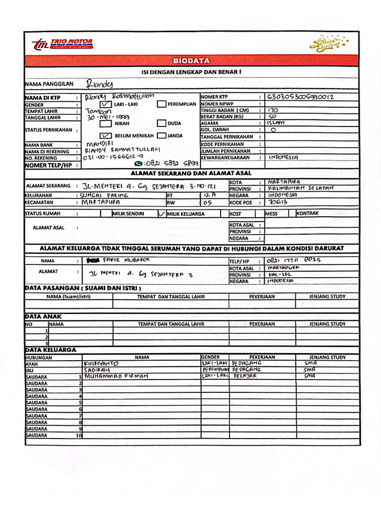 Berkas Form Trio Motor | PDF
