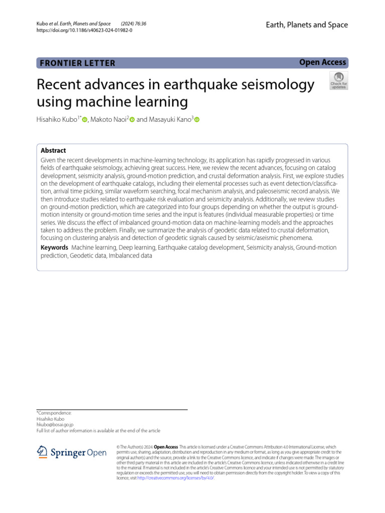 Recent Advances in Earthquake Seismology Using Machine Learning | PDF ...