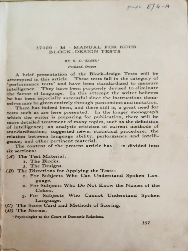 Koh S Block Design Test Manual | PDF