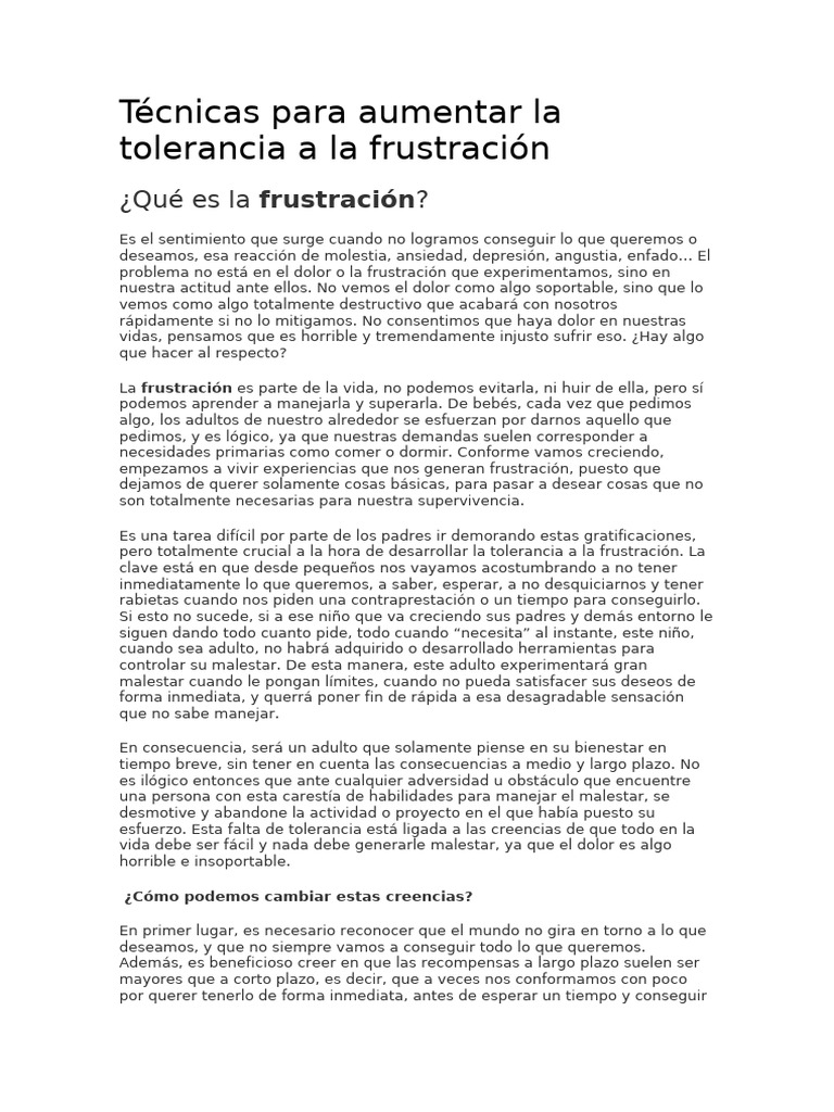 Técnicas para Aumentar La Tolerancia A La Frustración | PDF | Las emociones | Tolerancia
