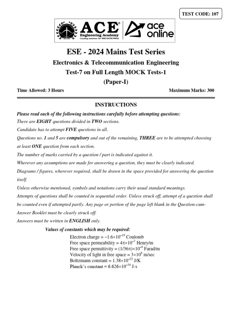 ESE 2024 Mains Test Series - Test 7 | PDF | Amplifier | Transformer