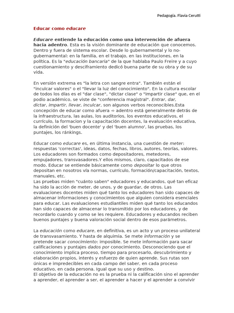 Educar Como Educere-Educare | PDF | Aprendizaje | Plan de estudios