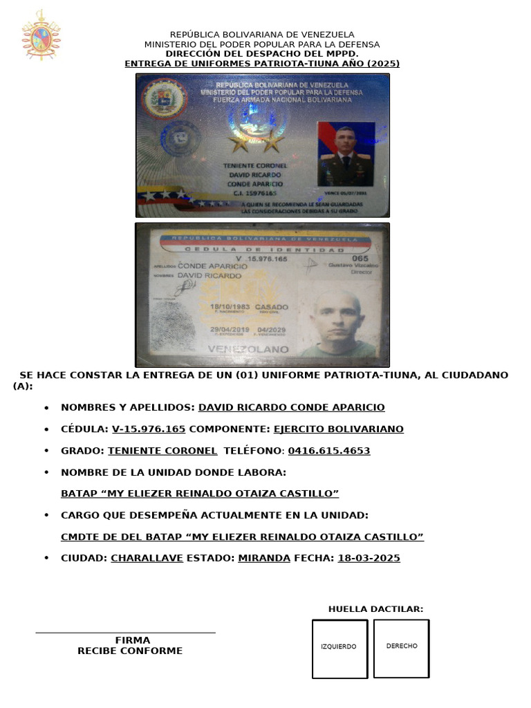 Planilla de Uniforme TIUNA Tcnel Conde | PDF