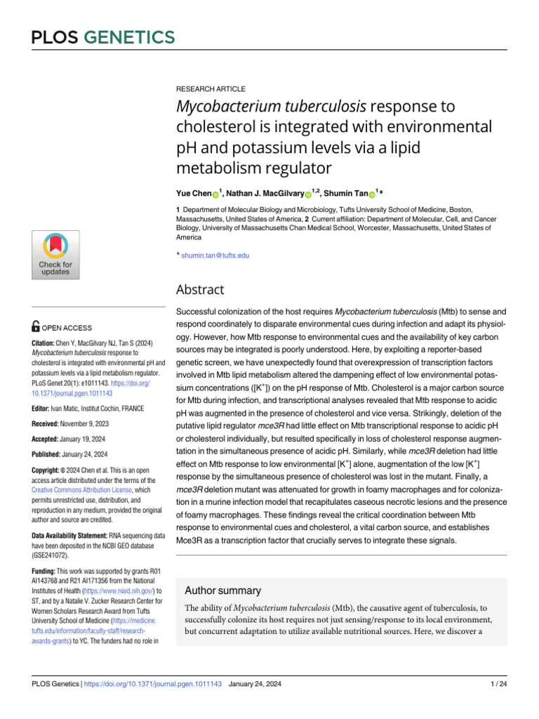 Journal Pgen 1011143 | PDF | Cholesterol | Ph