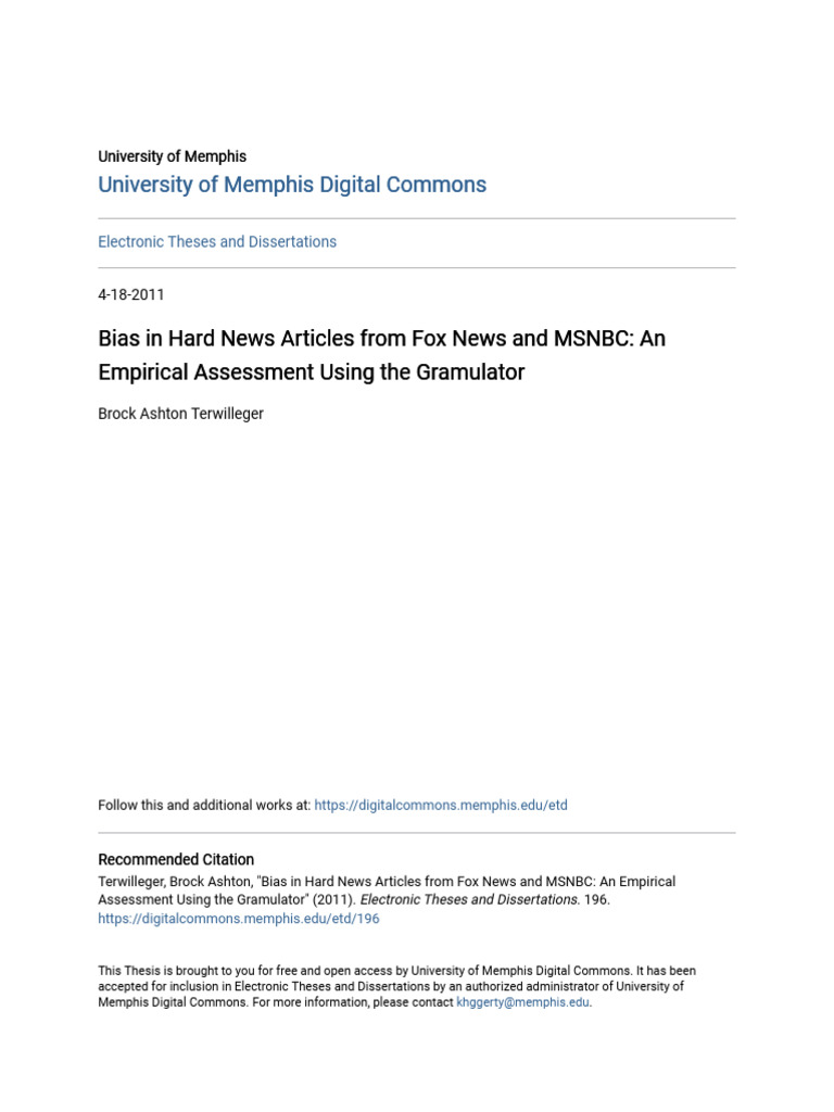 Bias in Hard News Articles From Fox News and MSNBC - An Empirical | PDF ...
