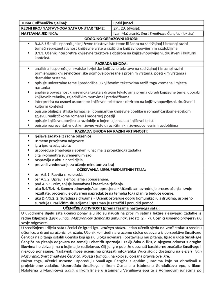 Tema+3,+27,+28 + (I +Mažuranić,+Smrt+Smail-age+Čengića,+lektira) | PDF
