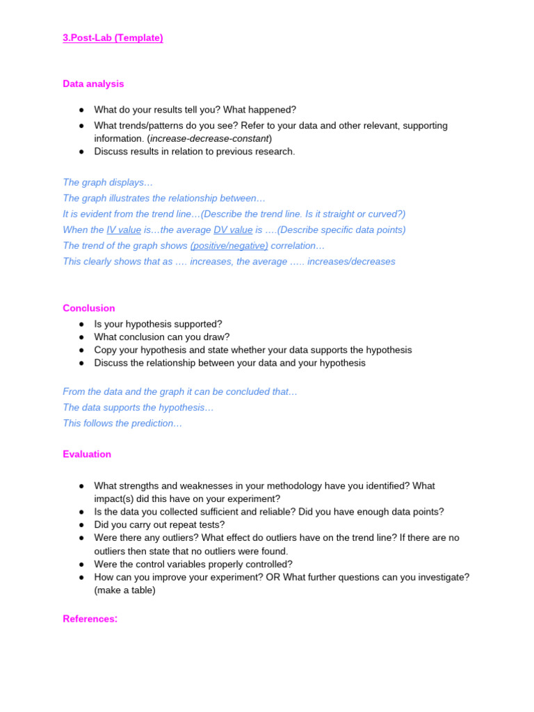 Post-Lab Data Analysis Template | PDF