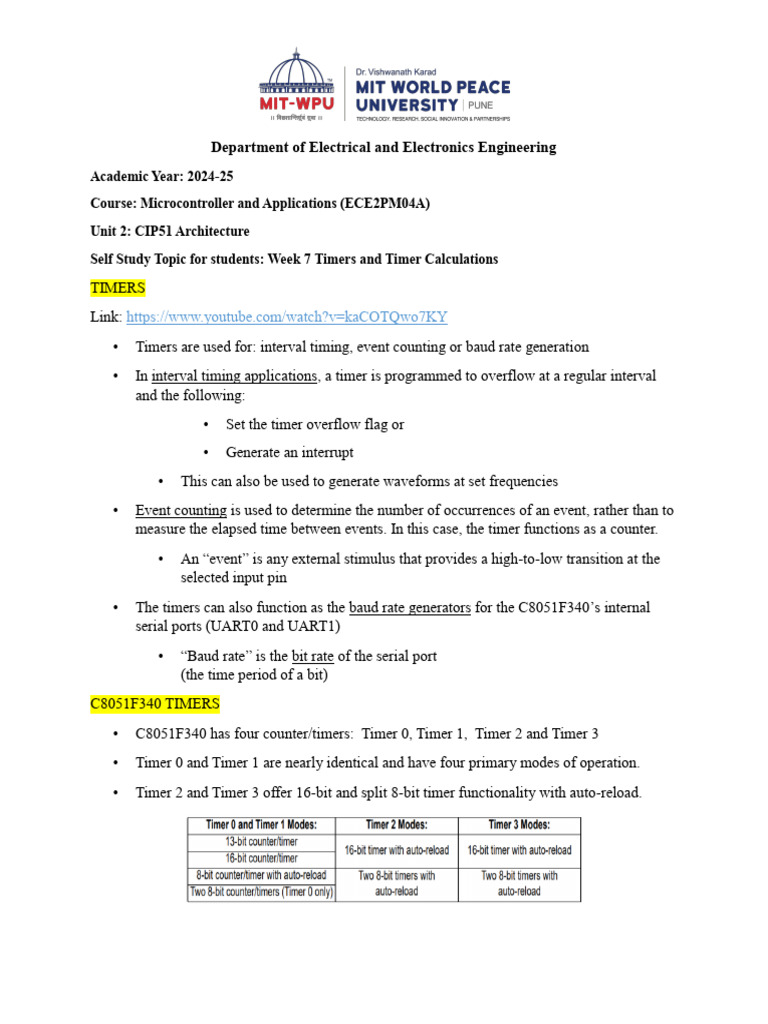 Unit 2 Timer - CIP51 - Calculations | PDF | Timer | Computer Engineering