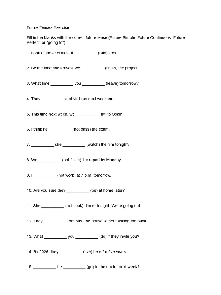 Future Tenses Exercise | PDF
