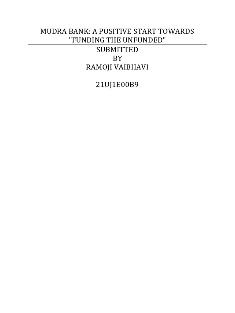 Mudra Bank Towards Funding The Unfunded | PDF | Quantitative Research ...