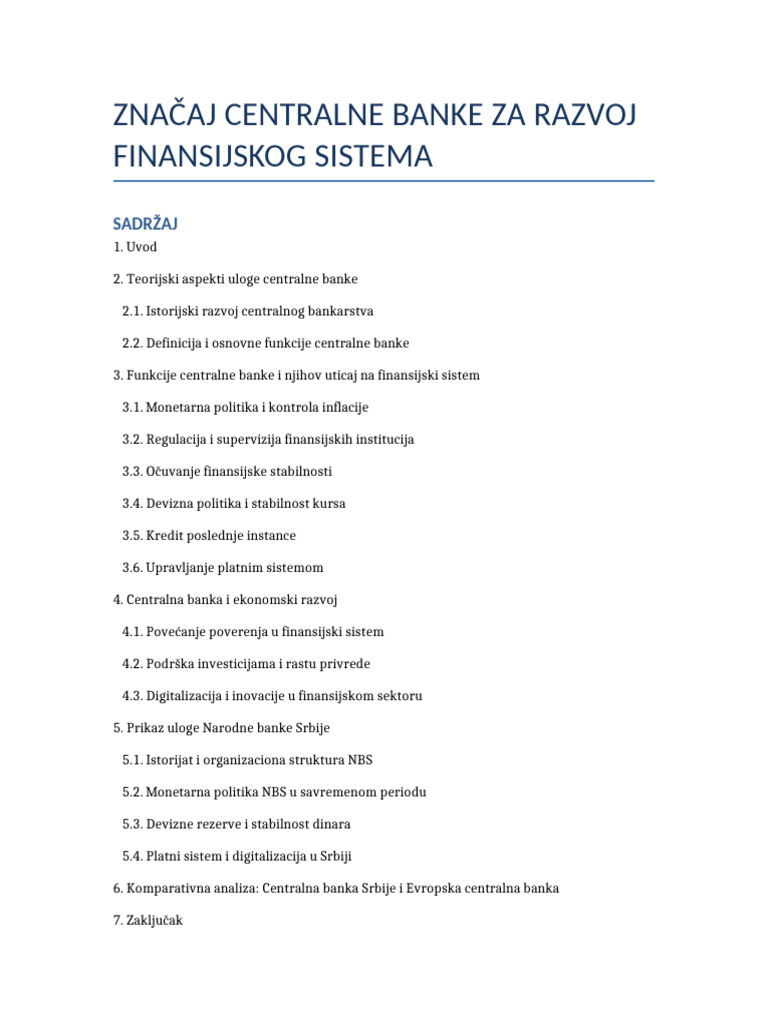 Seminarski Rad Centralna Banka | PDF