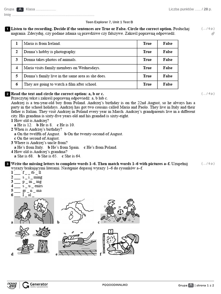 Teen Explorer 7 Unit 1 Test B | PDF | Interpersonal Relationships ...