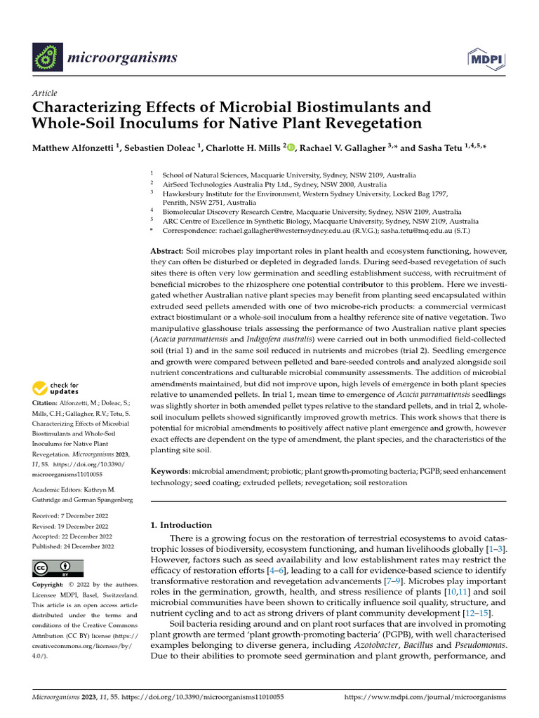Characterizing Effects of Microbial Biostimulants For Revegetation ...