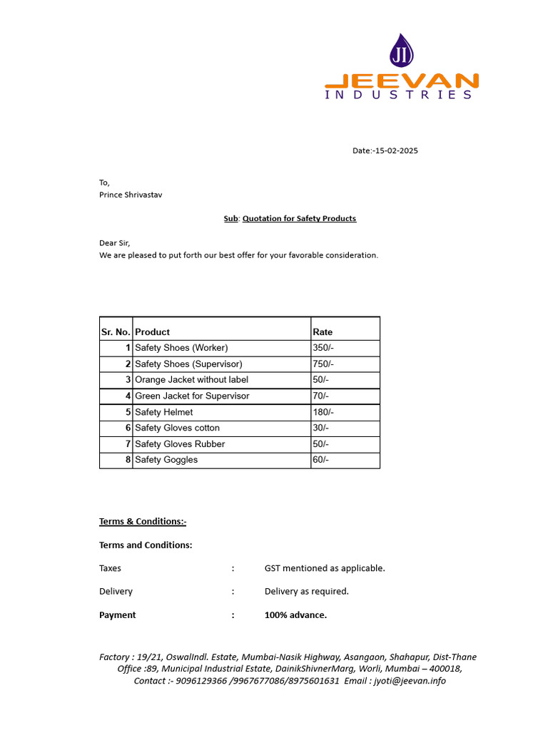 Safety Quotation | PDF