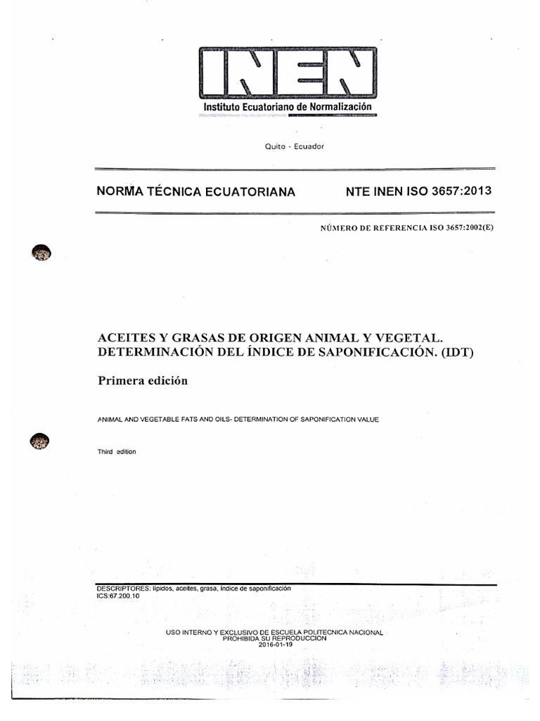 Nte Inen-Iso 3657-2013 Indice de Saponificacion | PDF