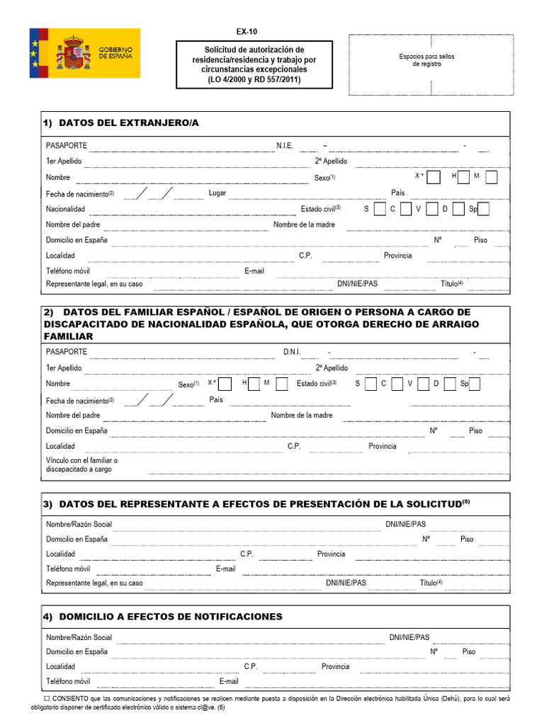 Solicitud Formulario EX-10 Residencia | PDF