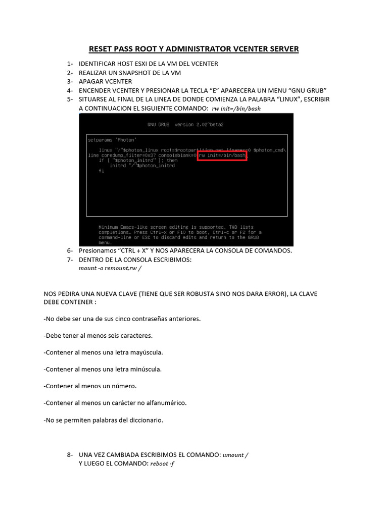 Reset Pass Root y Administrator Vcenter Server | PDF