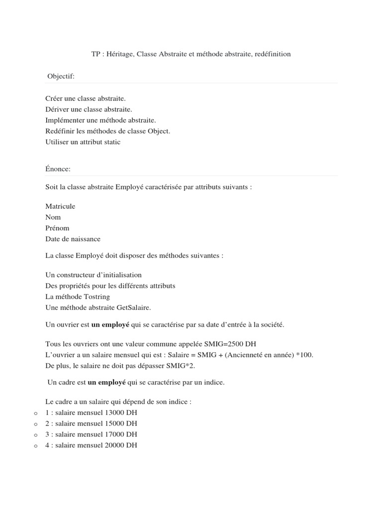 Héritage et Méthodes Abstraites en Java | PDF