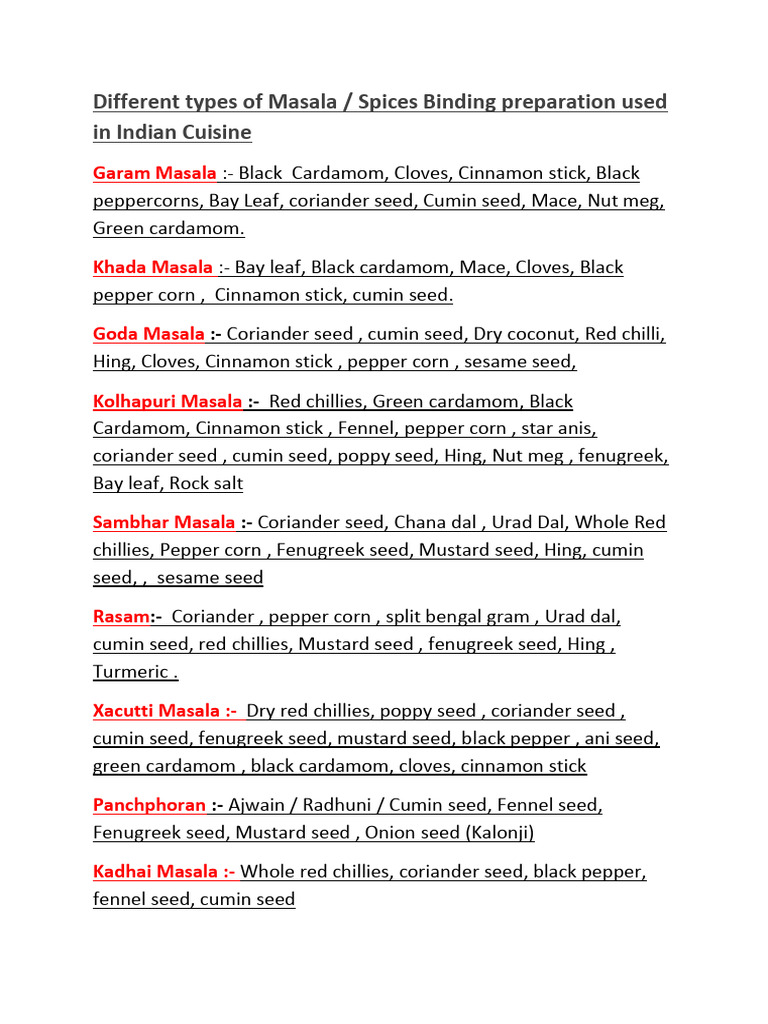 Types of Indian Masalas Explained | PDF