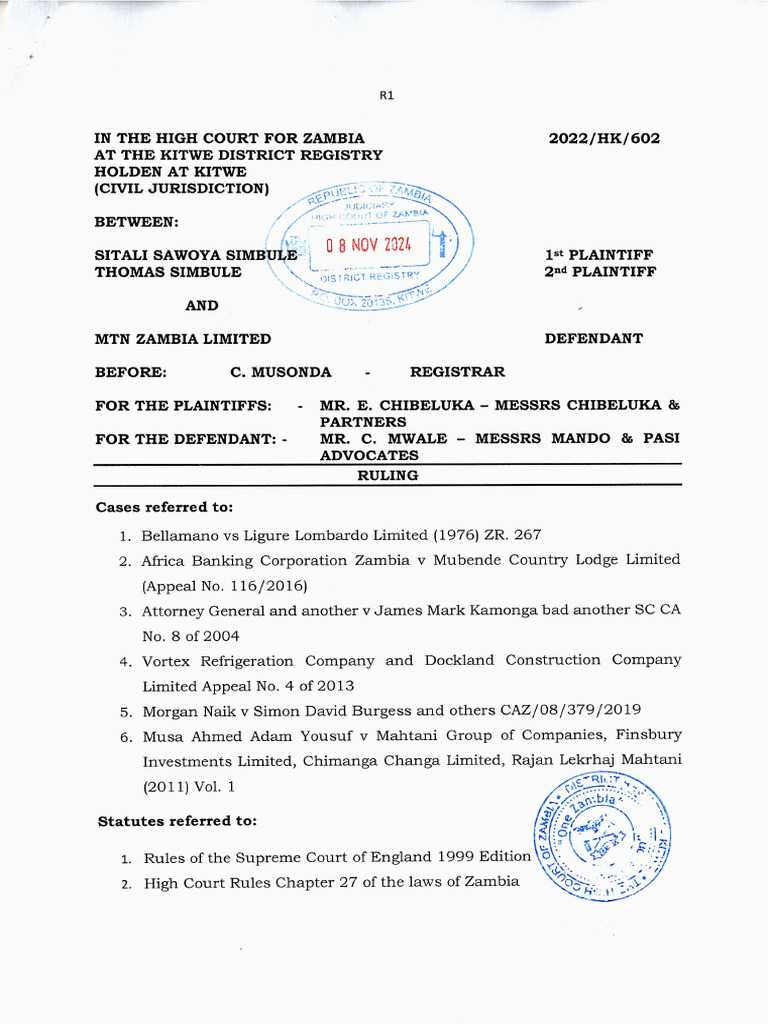 Sitali Samoya Simbule Vs MTN 1741598507 | PDF