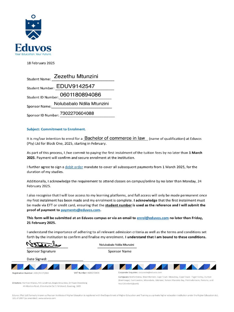 10022025 - Letter of Intent Late Finalisation of Enrolment (1) | PDF