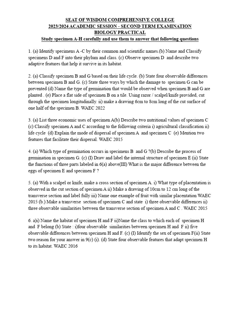 Biology Practical Exam | PDF | Biology