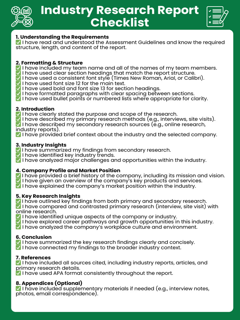 Industry Research Report Student's Checklist | PDF