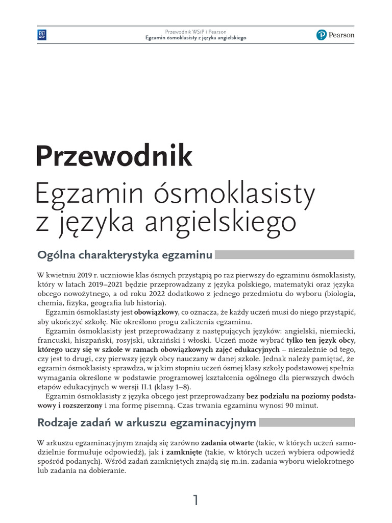 Wsip SP Egzm 8 KL Jezyk Angielski 1-4 | PDF