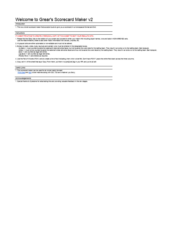 Cricket Scorecard Maker v2 Guide | PDF | Cricket | Cricket Skills