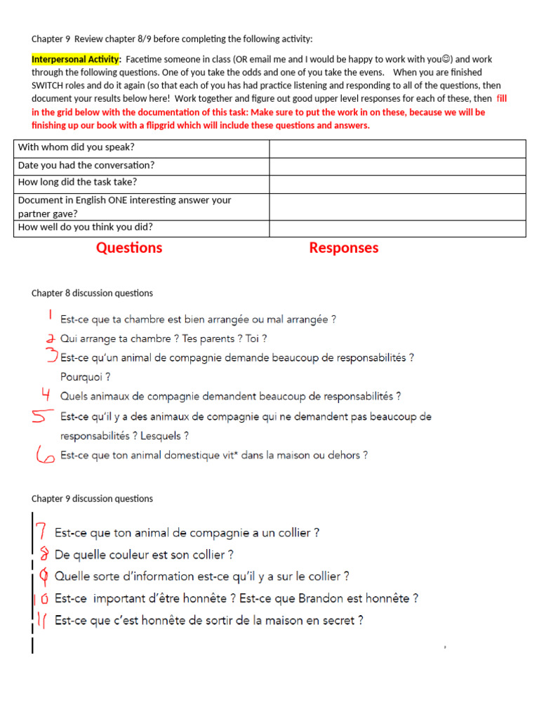 Interpersonal Activity for Chapters 8-9 | PDF