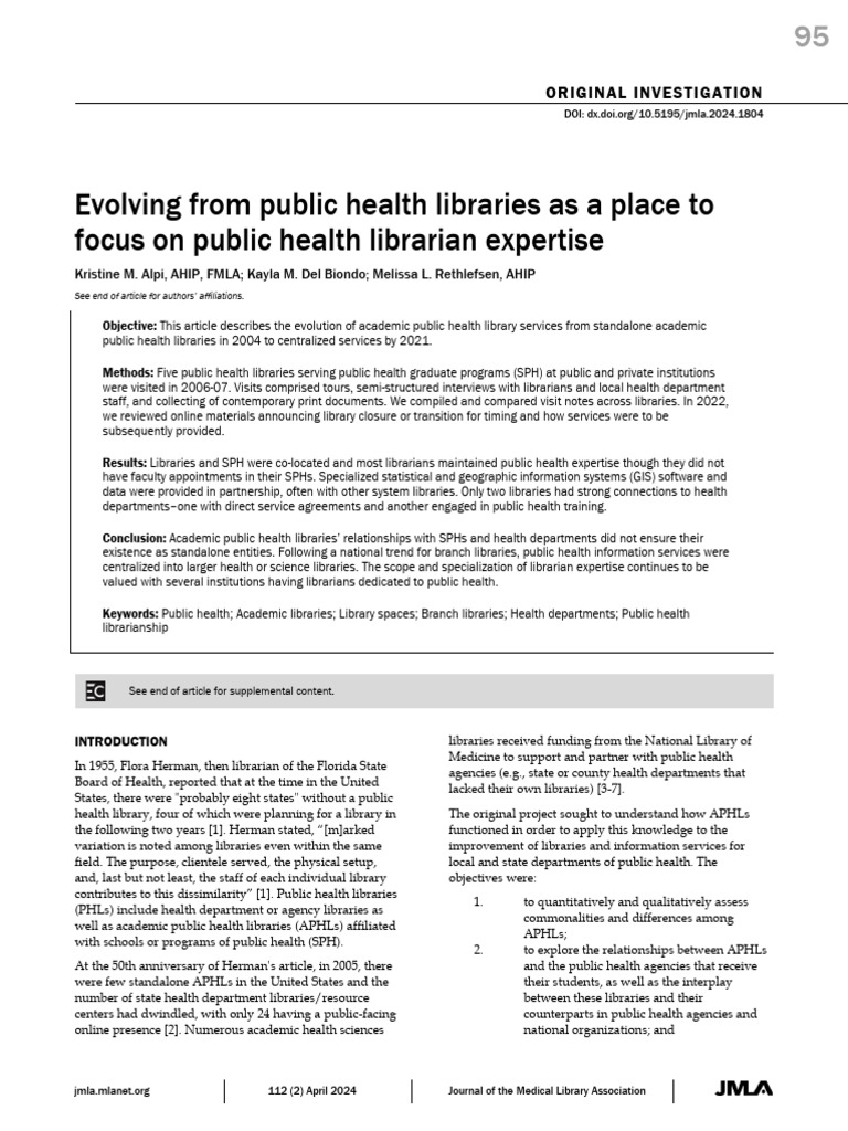 Evolving from public health libraries as a place to focus on public ...