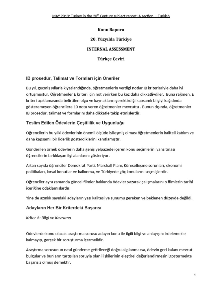 TITC Subject Report in Turkish - IA Section | PDF