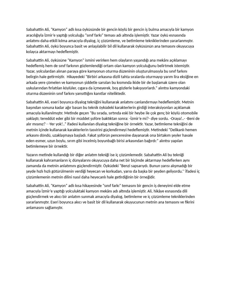 Kamyon Edebi Analiz | PDF