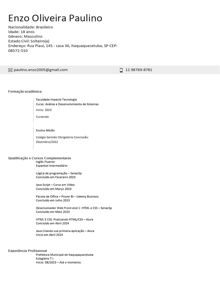 Enzo Oliveira Paulino CV 2025 | PDF
