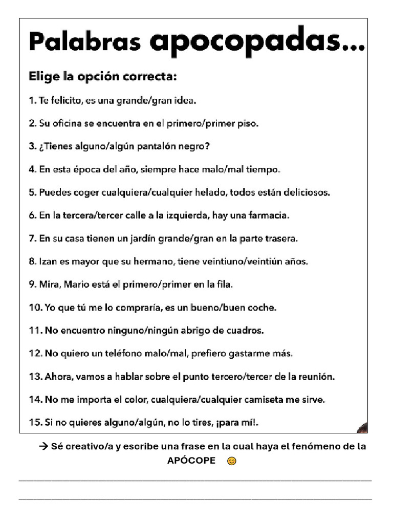 Apócope Ejercicios | PDF