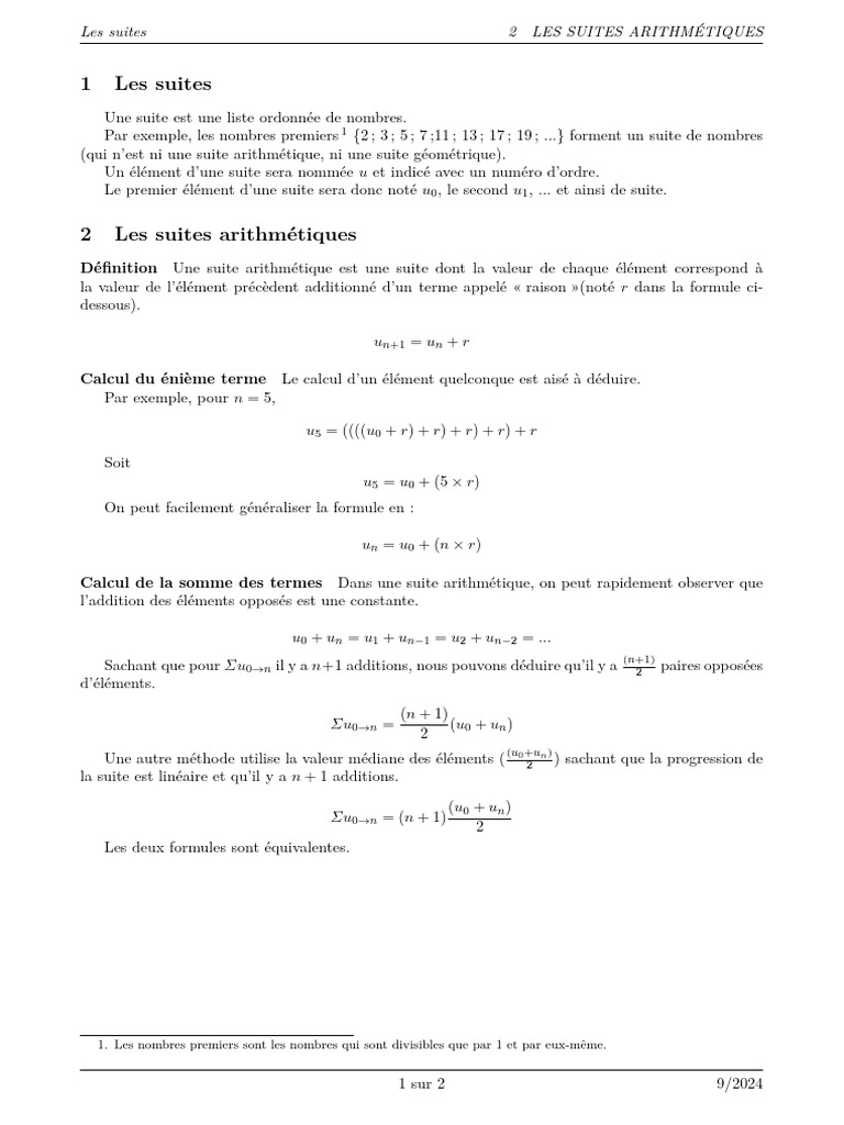 Formules des suites arithmétiques et géométriques | PDF | Somme ...