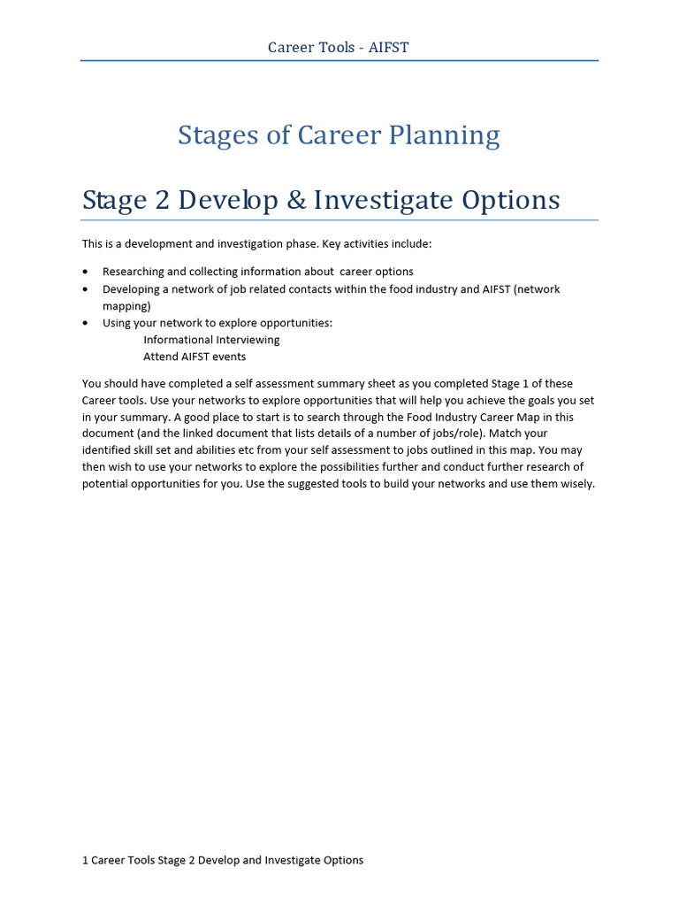 Career Map Food Industry Stage 2 | PDF | Food Science | Job Interview