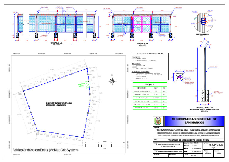 04.03.06. PLANO DE CERCO PERIME. PTAR - PCP-PTAR-01 (A2) | PDF | Materiales | Saneamiento
