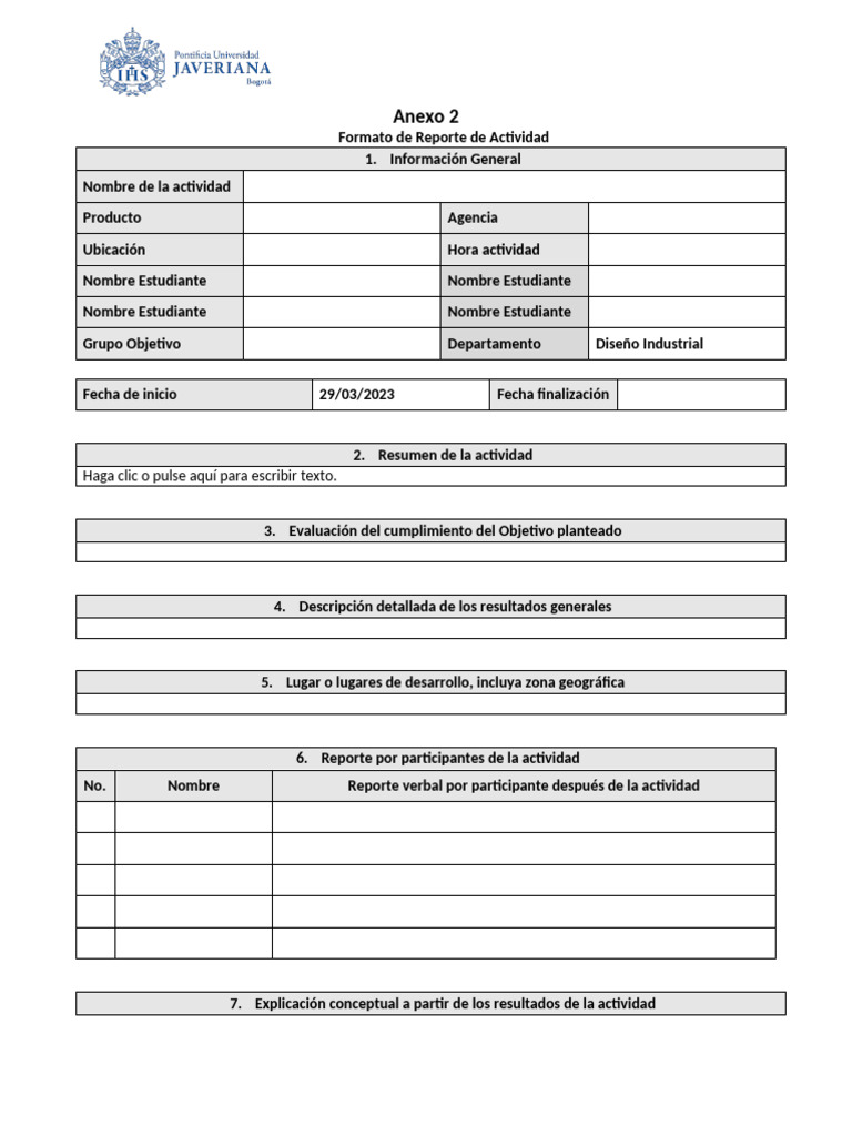 Formato de Reporte de Actividad Educativa | PDF