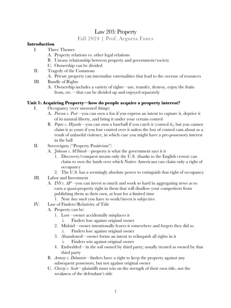 Outline - Unit 1 | PDF | Adverse Possession | Civil Law (Common Law)
