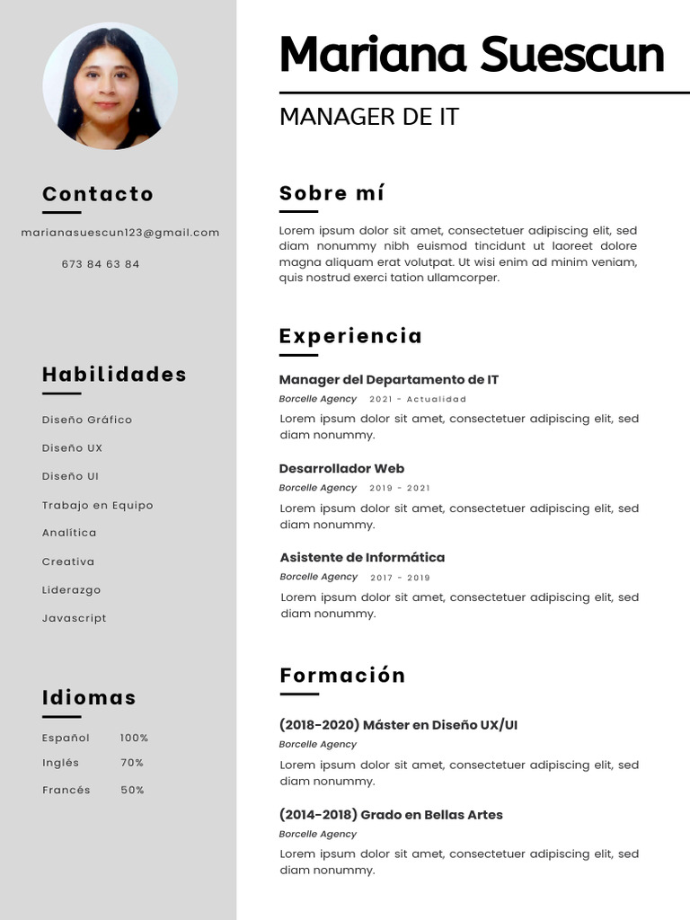 Currículum Vitae CV Minimalista Sencillo Clásico Gris | PDF